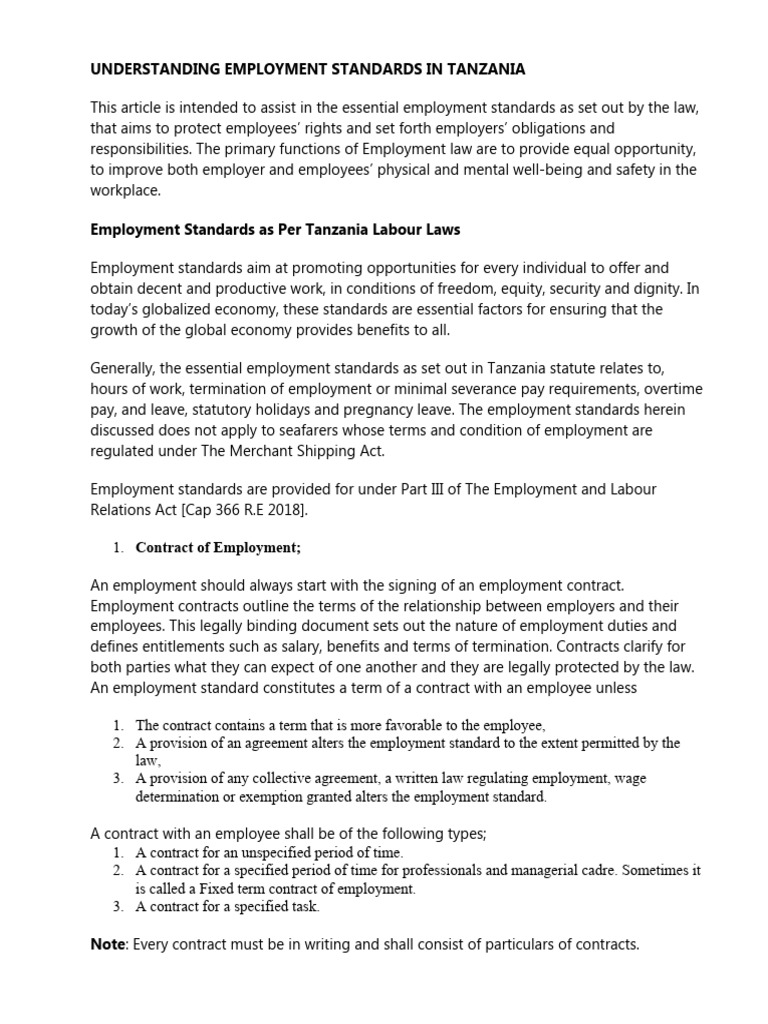 Employment Standards in Tanzania | PDF | Employment | Labour Law