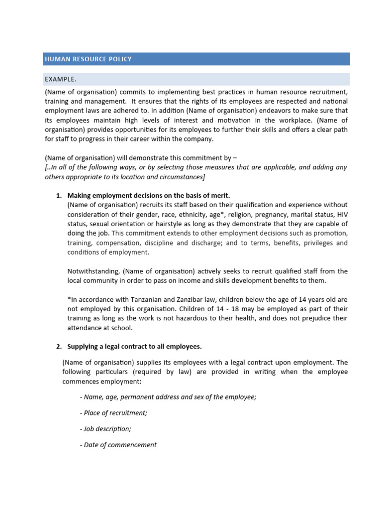 Human Resource Policy | PDF | Employment | Wage