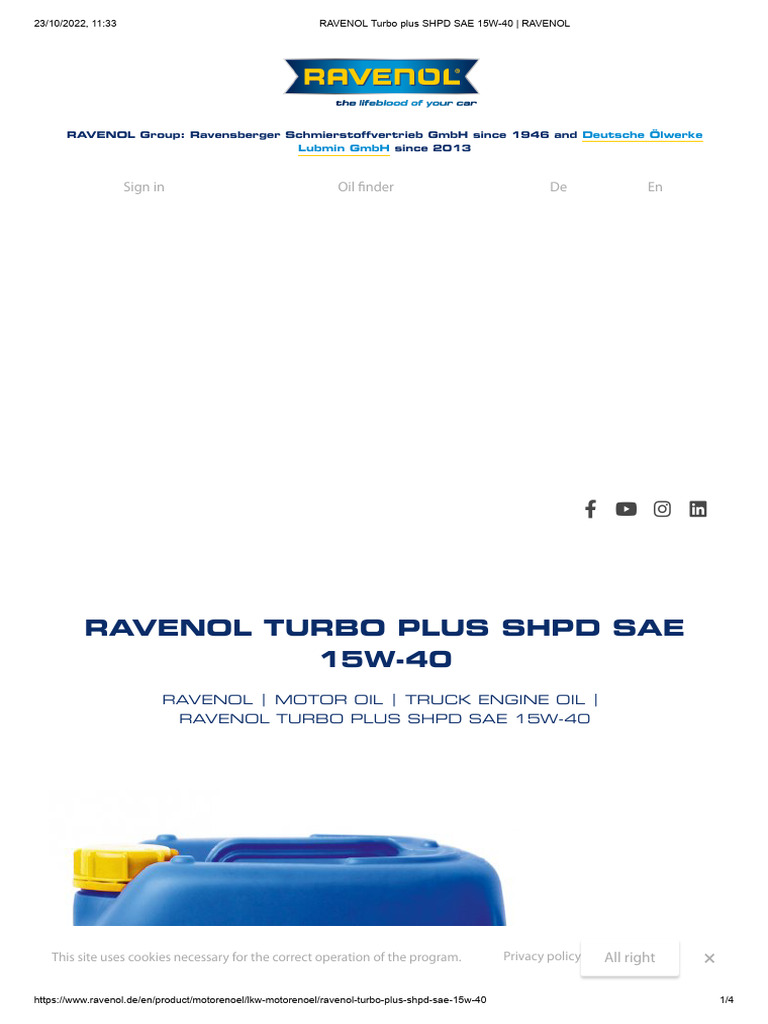 Ravenol Turbo Plus SHPD Sae 15w-40 - Ravenol | PDF | Motor Oil | Liquids