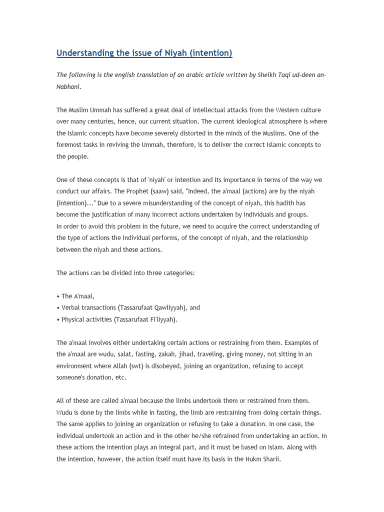 Understanding the issue of Niyah | Download Free PDF | Sharia | Wife