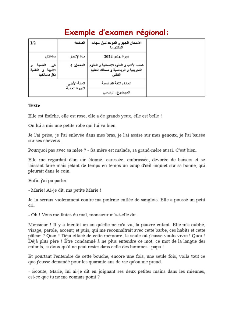 Exemple d'examen régional français | PDF | Linguistique