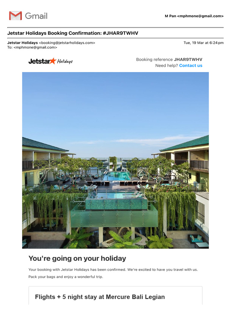 Jetstar Holidays Booking Confirmation: #JHAR9TWHV | PDF | Credit Card | Fee