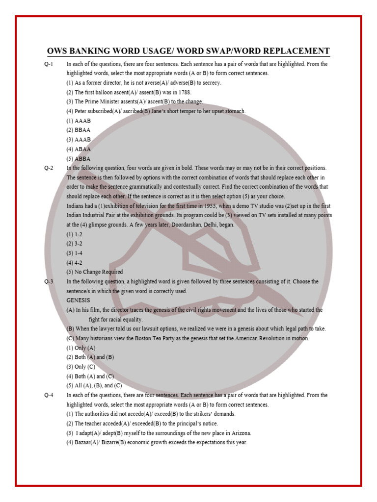 Ows Banking Word Usage/ Word Swap/Word Replacement | PDF