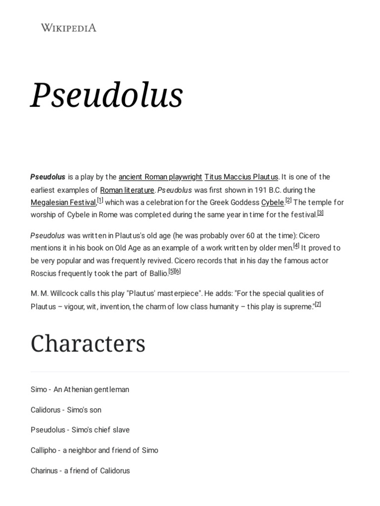 Pseudolus - Wikipedia | PDF