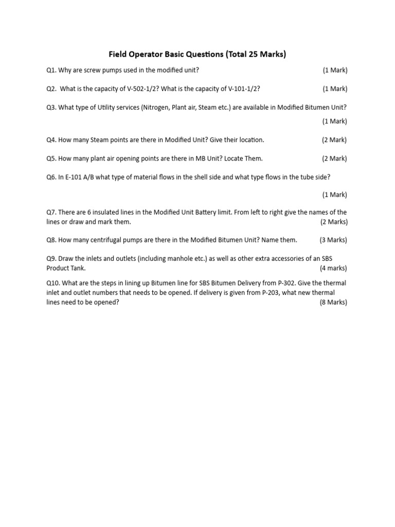 Field Operator Basic Questions | PDF | Technology & Engineering