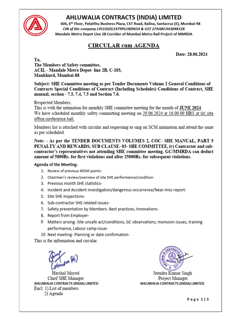 SHE Committee Meeting Circular C103 June 2024 | PDF | Common Law ...