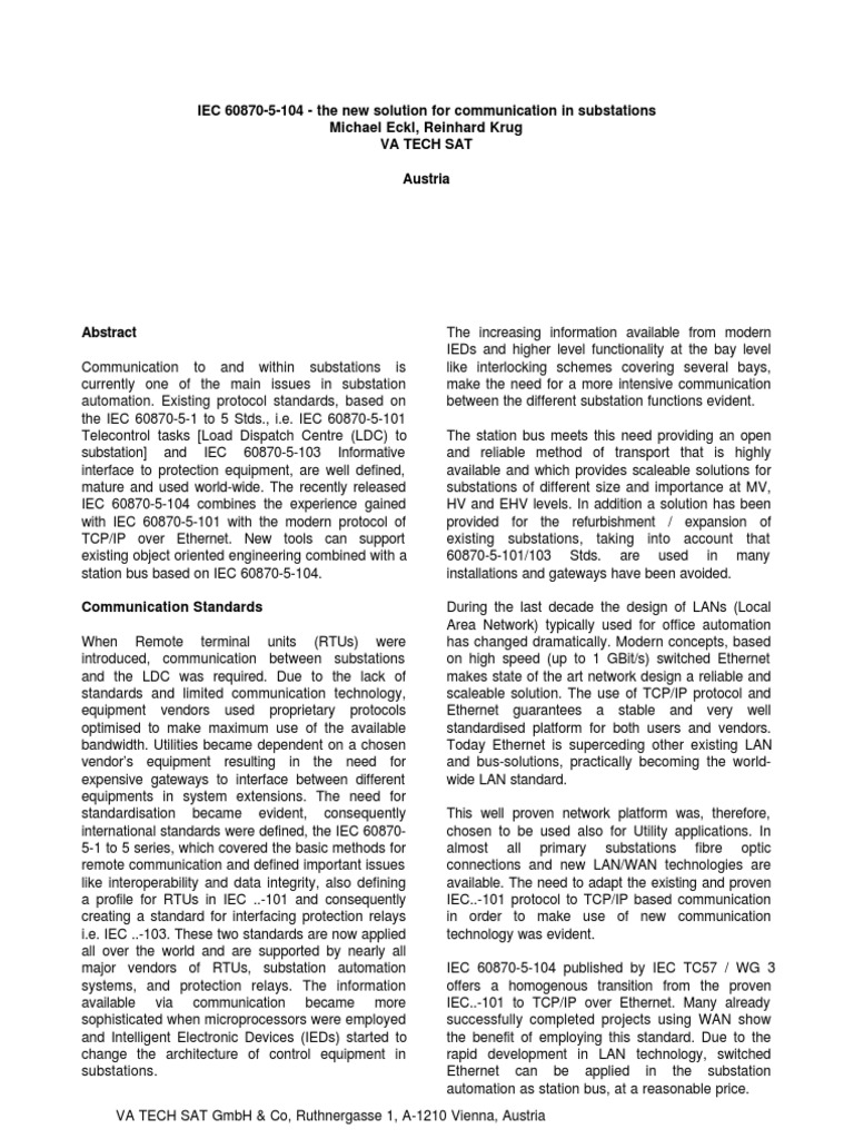 IEC 60870-5-104 - The New Solution For Communication in Substations ...