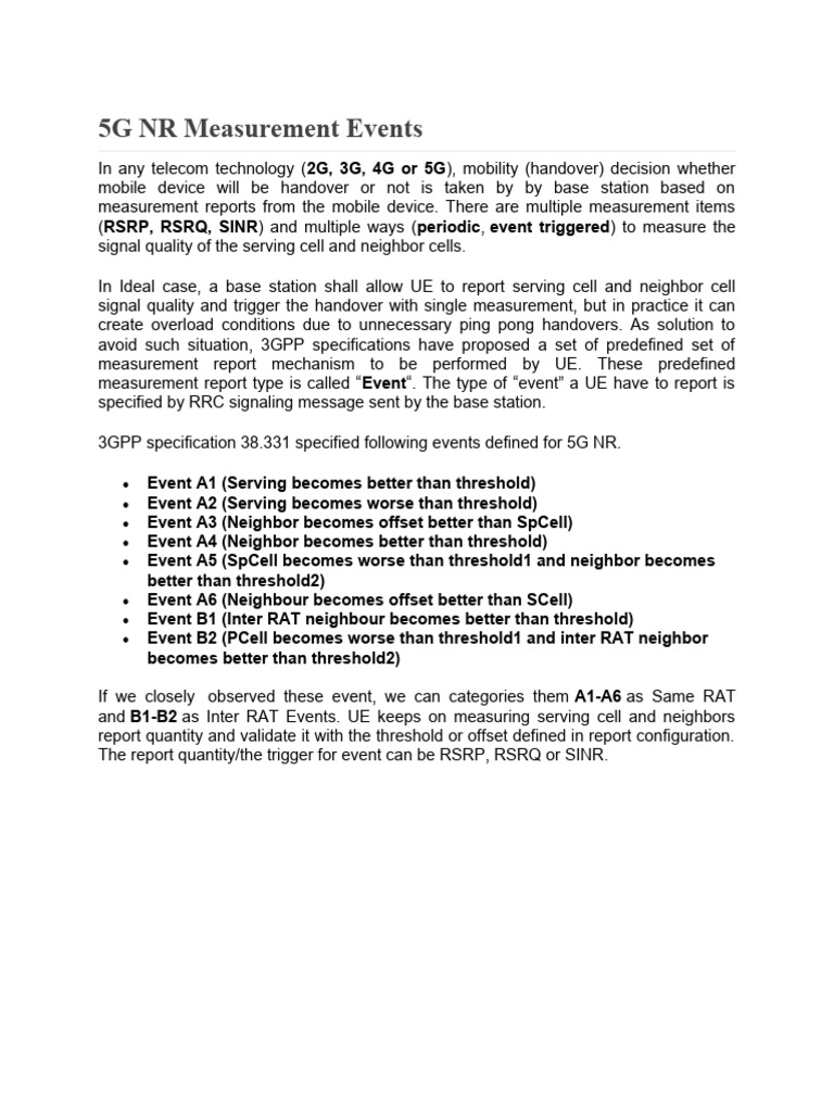 5G NR Measurement Events Guide | PDF | Decibel | Telecommunications ...