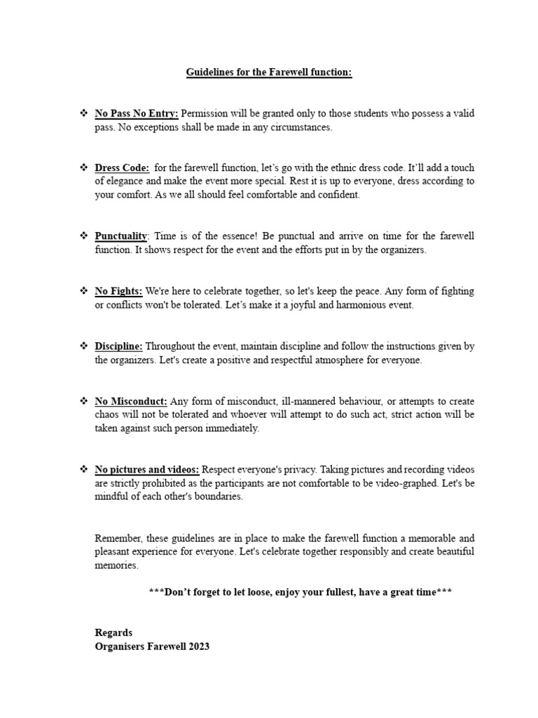 Guidelines For Farewell | PDF