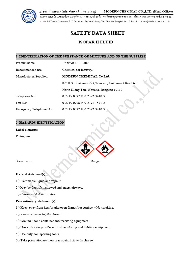 SDS Isopar H Fluid MCC en | PDF | Waste Management | Toxicity