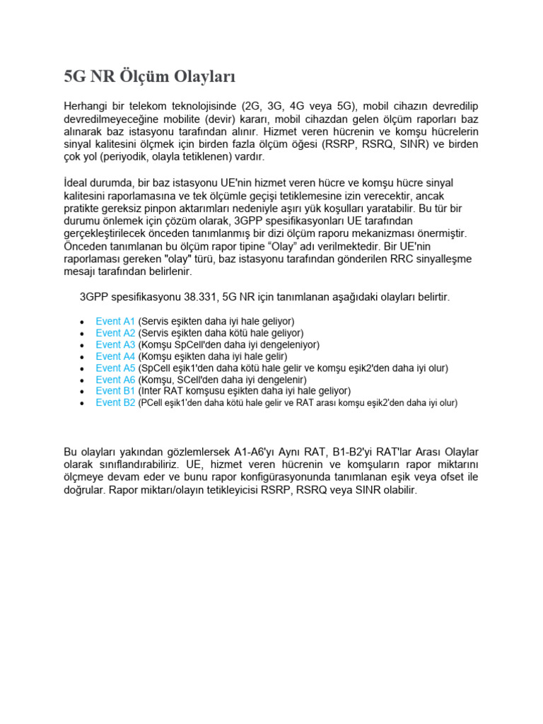 5G NR Measurement Events - TURKCE | PDF