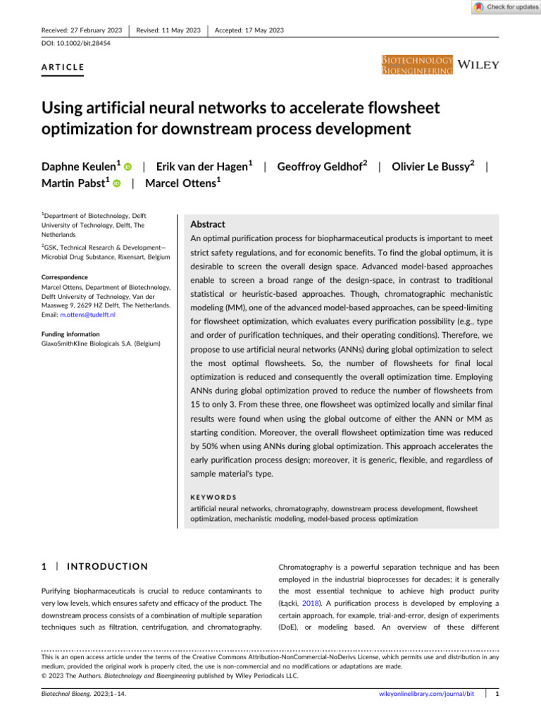 Biotech Bioengineering - 2023 - Keulen - Using Artificial Neural Networks To Accelerate ...