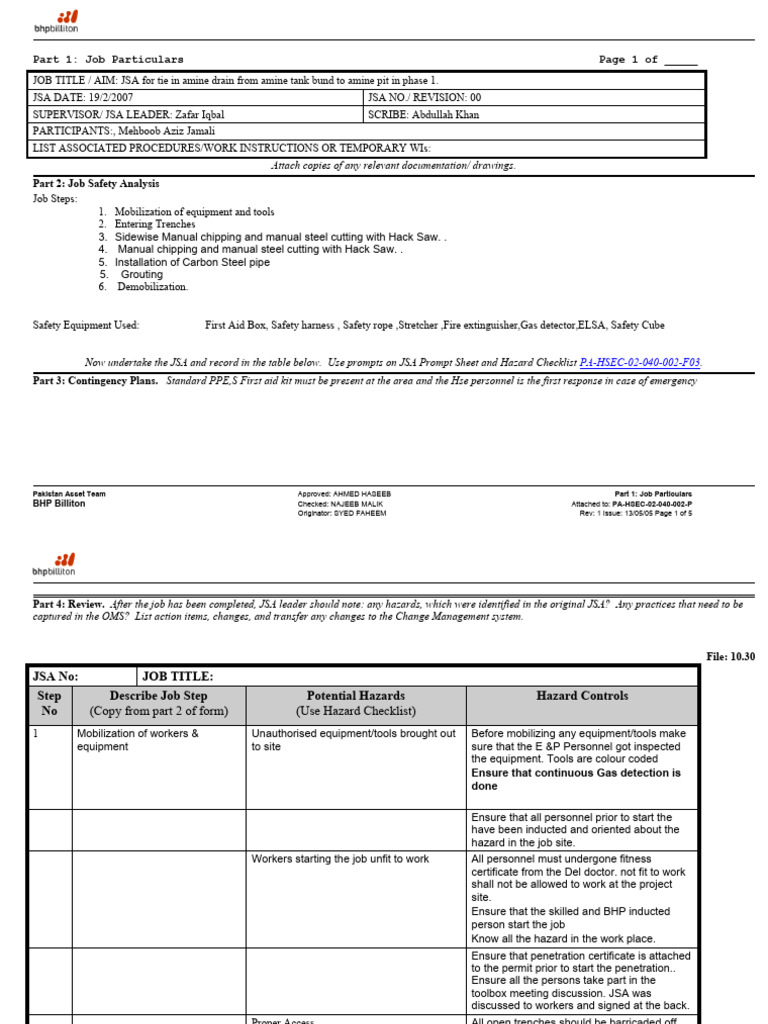 Copy (2) of JSA Fortie in For The Amine Drain From Amine Tank Bund To ...