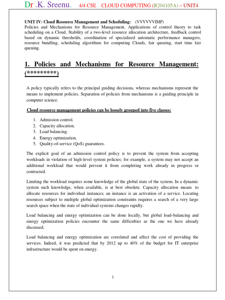 Jntuk 4-1 Cse R20 CC Unit-Iv | PDF | Scheduling (Computing) | Control Theory