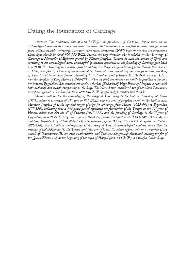 Carthage Foundation Date: 870 BCE Evidence | PDF | Phoenicia