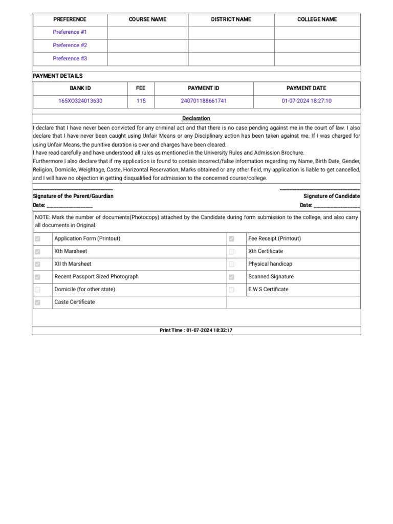 Admission Registration Form | PDF | Justice | Crime & Violence