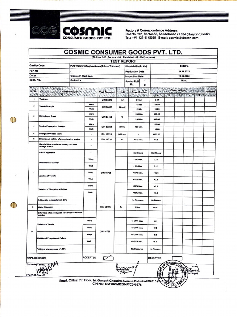 Geo Membrane 2mm Internal Test Report | PDF