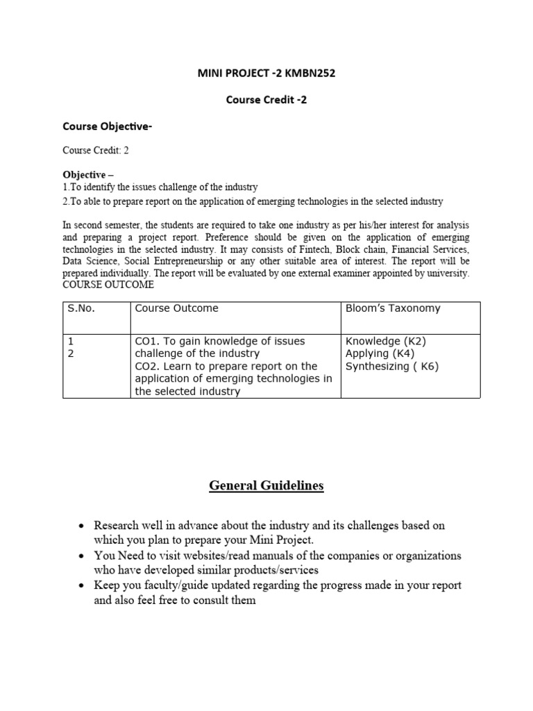 Mini Project Report 2 KMBN 252 Guidelines | PDF | Master Of Business Administration