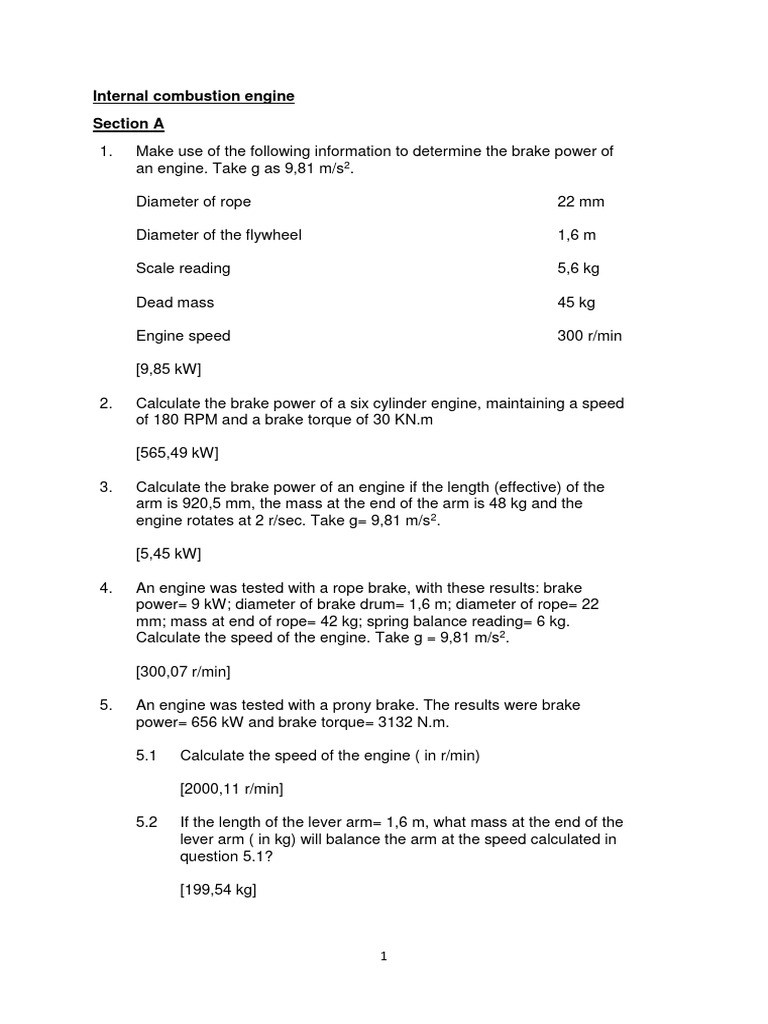 Brake Power Calculations for Engines | PDF | Internal Combustion Engine ...