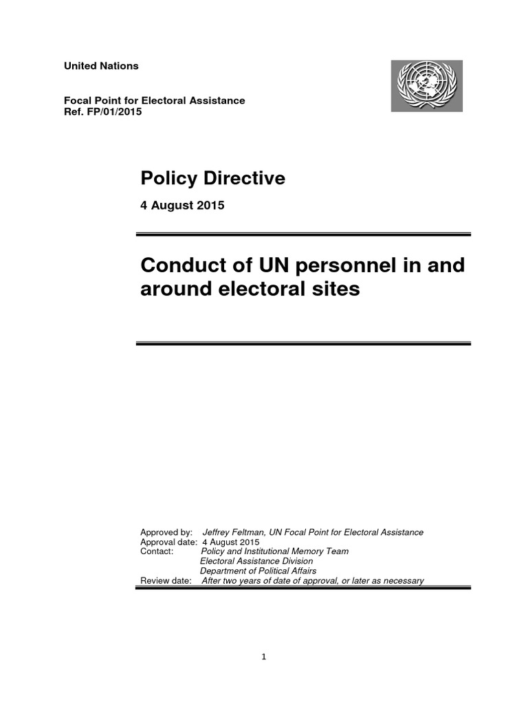 Ead PD Conduct of Un Personnel in and Around Electoral Sites 20150804 e ...