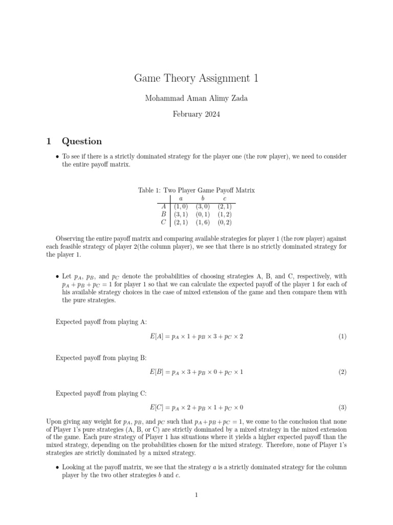 Game Theory Assignment 1 | PDF | Applied Mathematics | Systems Theory
