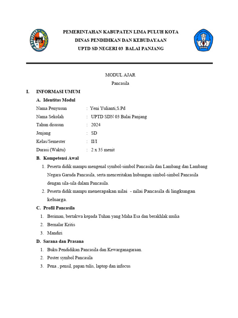 Modul Ajar PKN Kelas 2 | PDF