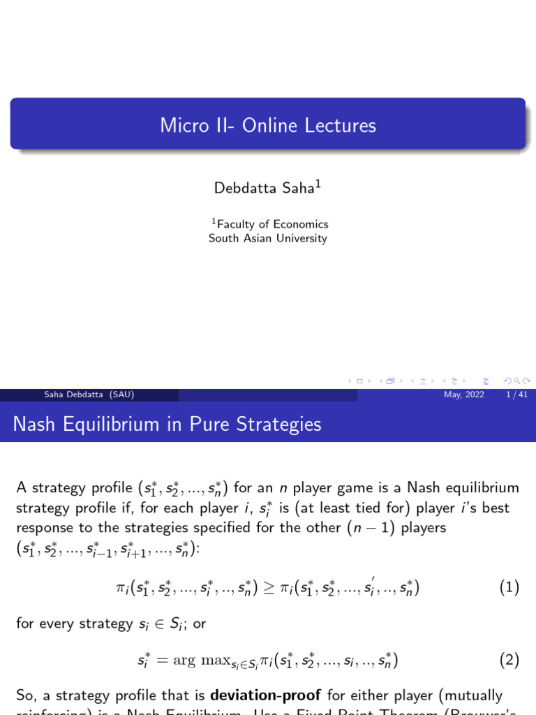 Micro II Handouts | PDF | Economic Equilibrium | Game Theory Micro II Handouts | PDF | Economic Equilibrium | Game Theory