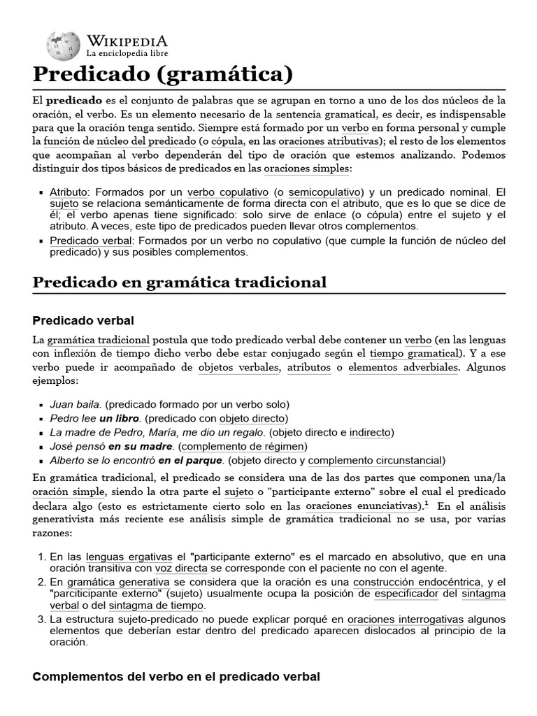 Predicado | PDF | Predicado (Gramática) | Asunto (gramática)