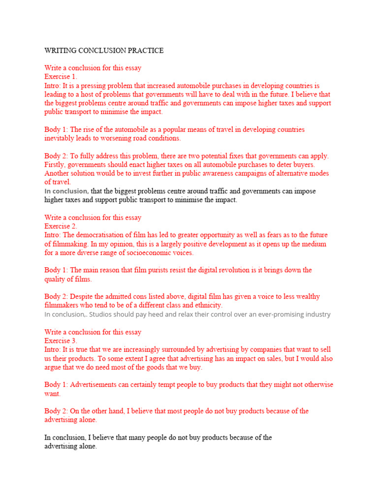 Writing Conclusion Practice | PDF | Preventive Healthcare | Reason