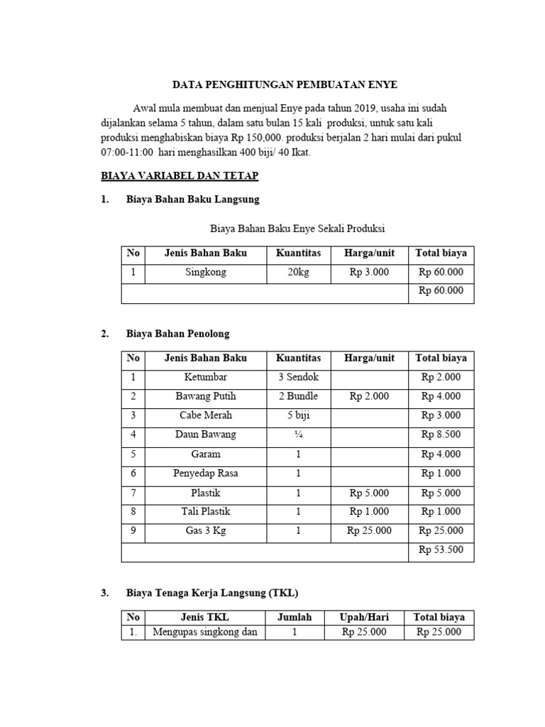 Data TDK Ada Biaya Overhead Tetap Pengajuan Tugas Akhir - Salin | PDF