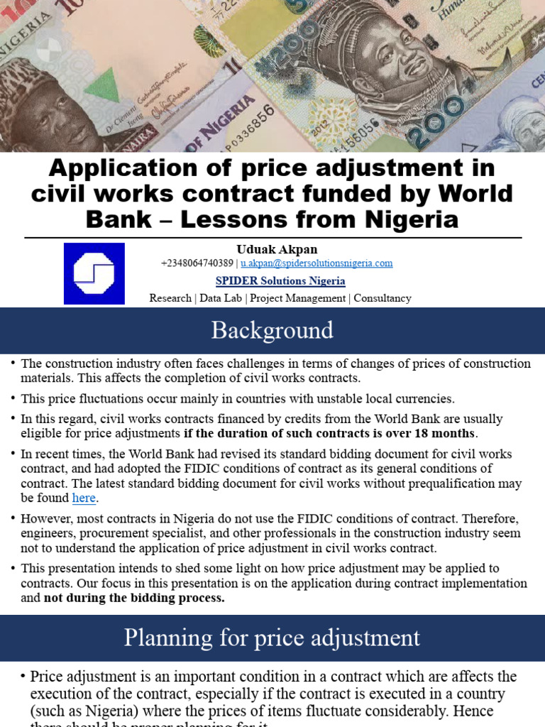 Application-of-price-adjustment-in-Civil-Works-contract | PDF | Exchange Rate | Prices