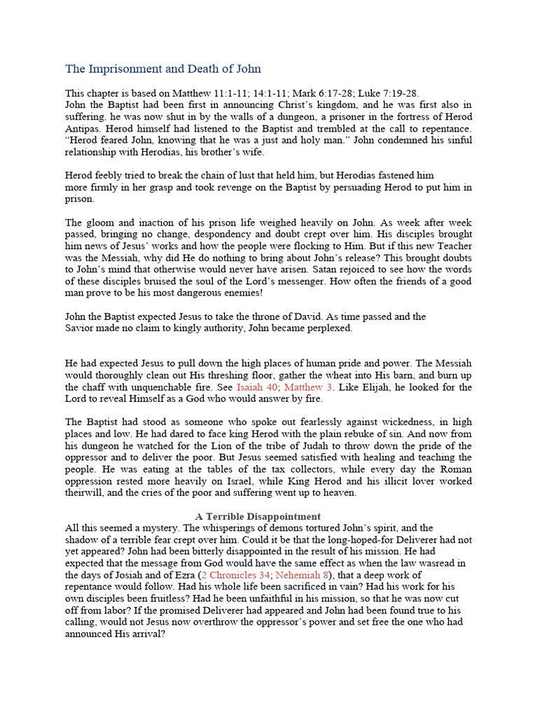 The Imprisonment and Death of John | PDF | Herod Antipas | John The Baptist