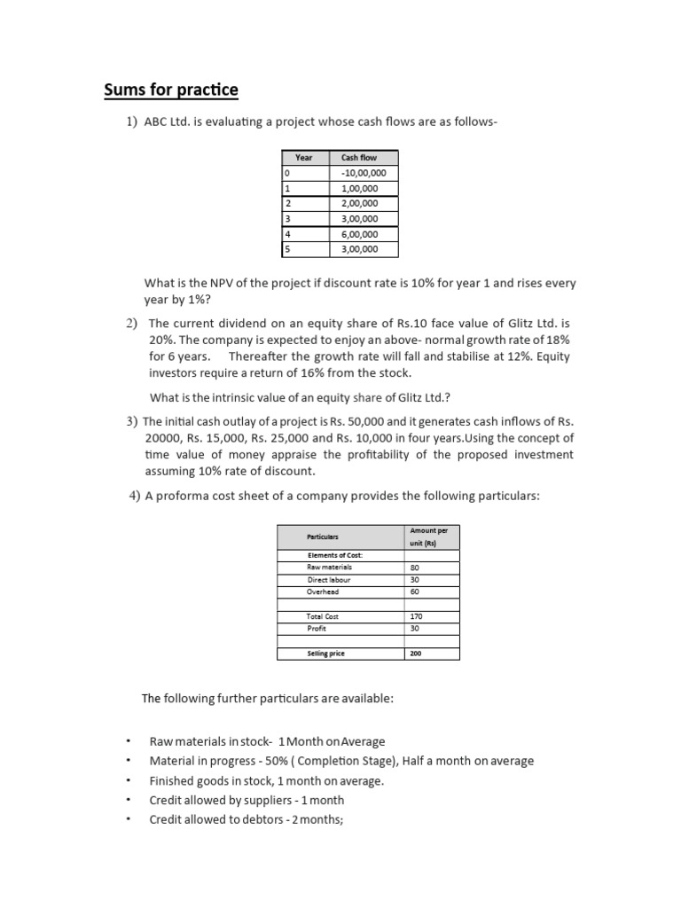 Additional Questions For Practice | PDF | Cost Of Capital | Net Present Value