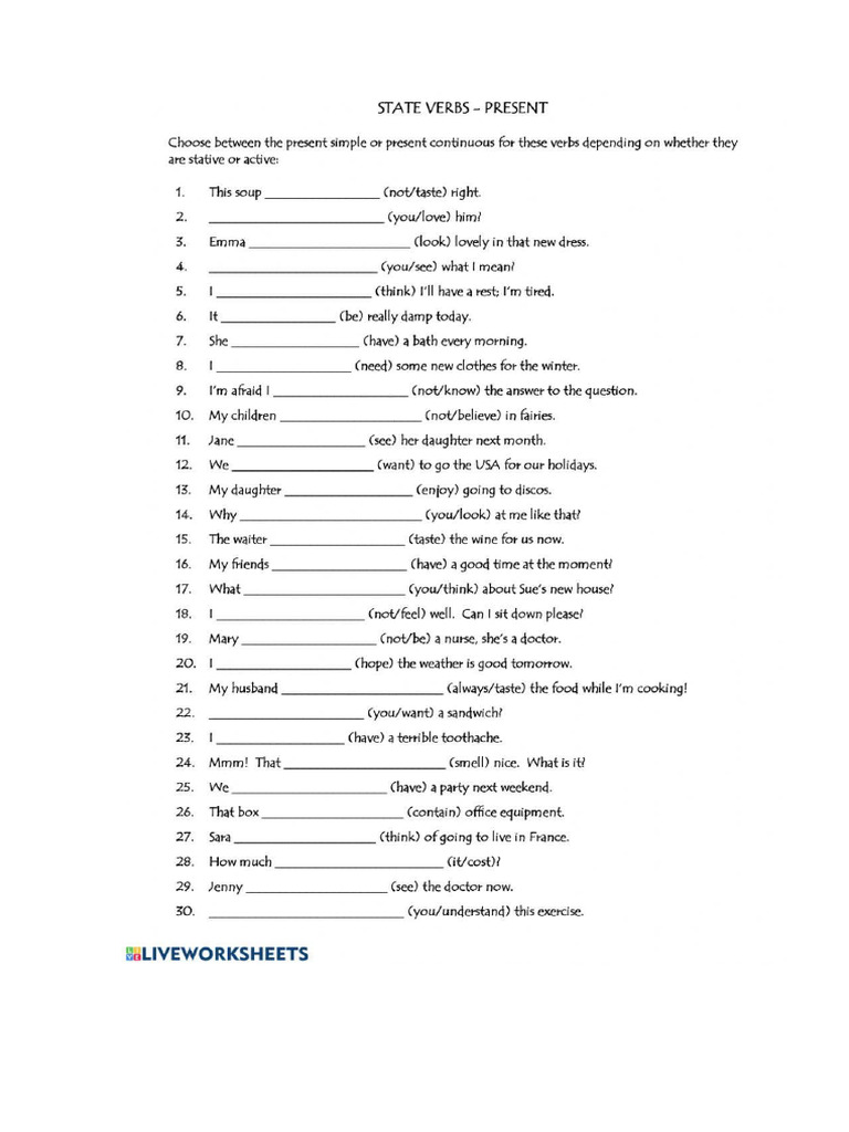 Stative Verbs Pdf