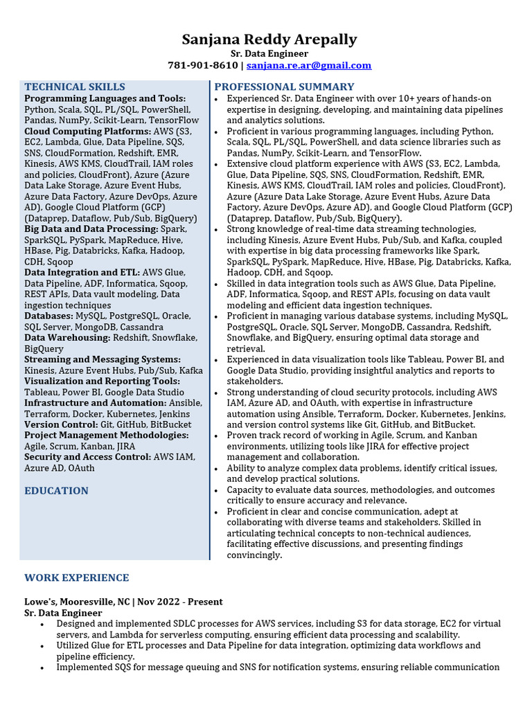 Sanjana Data Engineer | PDF | Apache Spark | Apache Hadoop