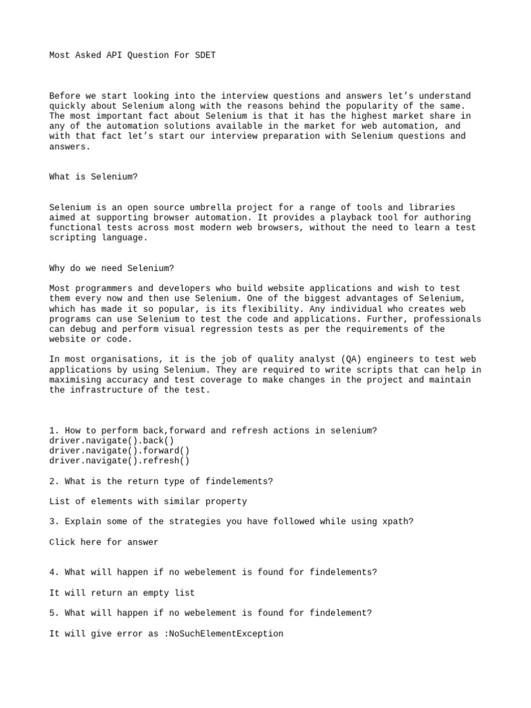 Selenium Interview Question | PDF | Selenium (Software) | Computing Selenium Interview Question | PDF | Selenium (Software) | Computing