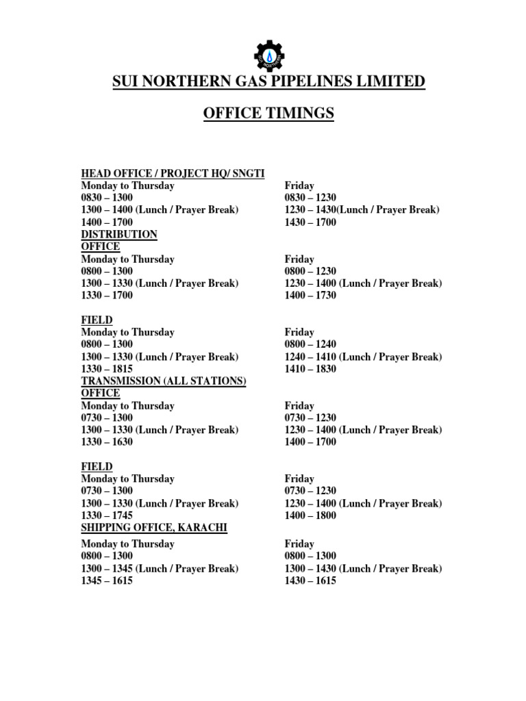 Office Timings | PDF