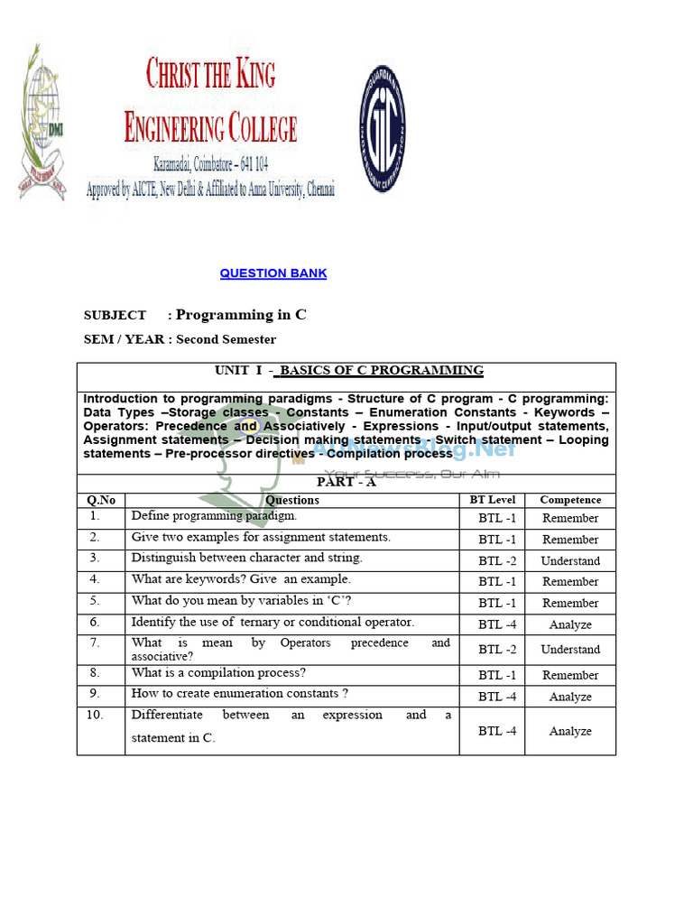 Cs3251 Question Bank Pdf Pointer Computer Programming C Programming Language