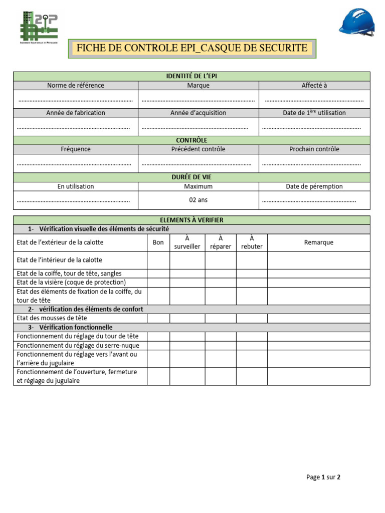Fiche de Controle Casque de Securite | PDF | Finance et gestion monétaire | Ordinateurs