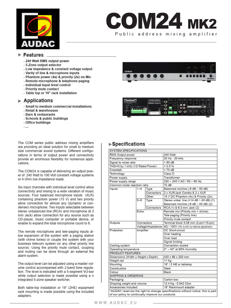 Audac - Com24mk2 | PDF | Microphone | Amplifier