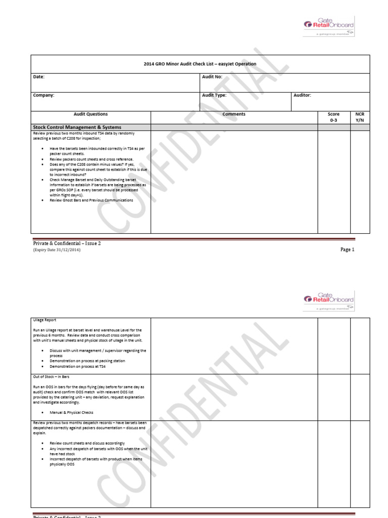 easyJet 2014 Minor Audit Checklist | PDF | Audit