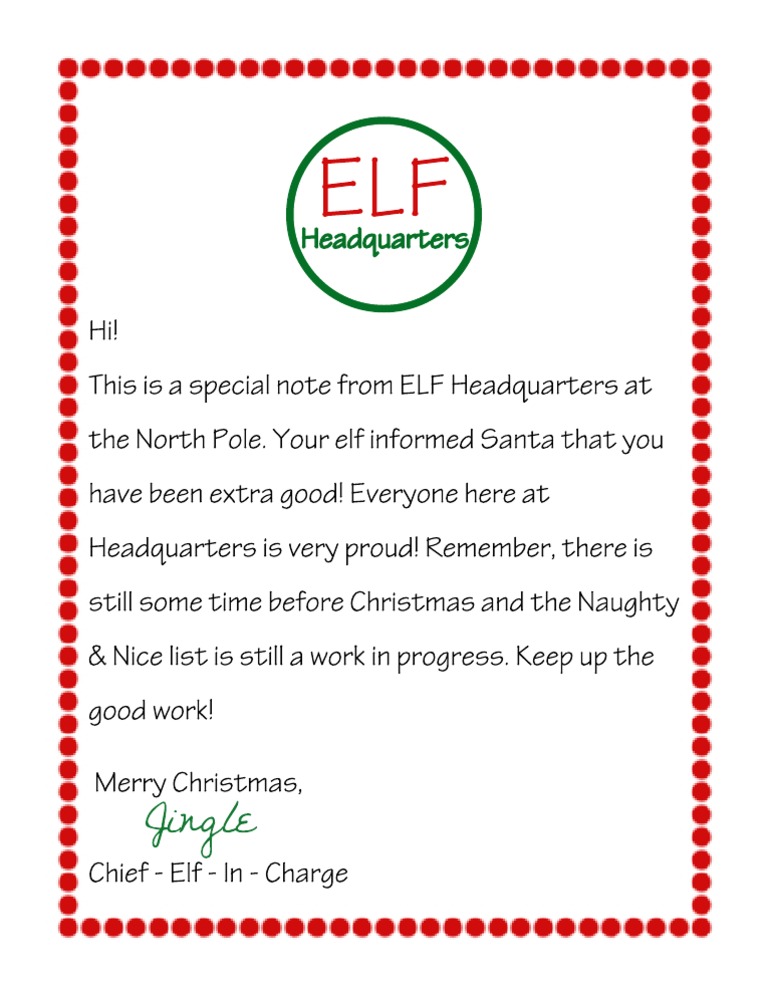 Letter From Elf On The Shelf