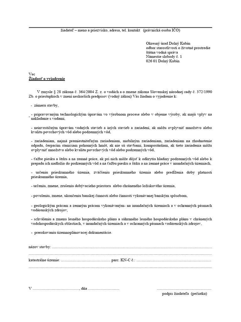 Ziadost o Vyjadrenie 2022 | PDF