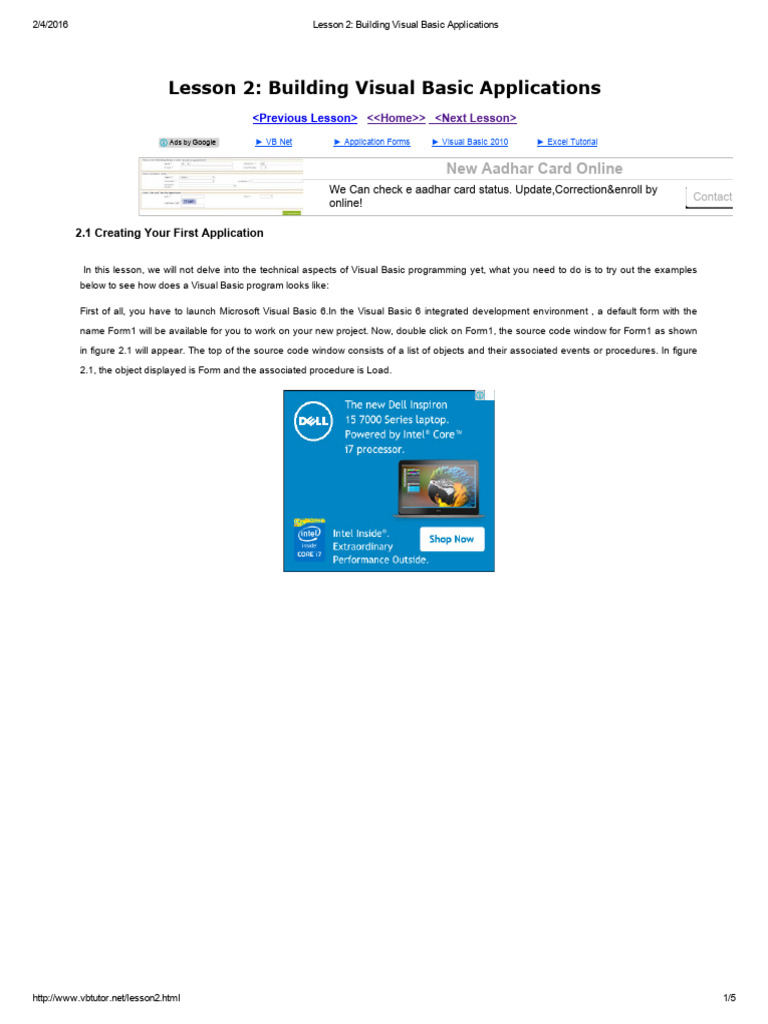 Lesson 2 - Building Visual Basic Applications | PDF | Software ... Lesson 2 - Building Visual Basic Applications | PDF | Software ...