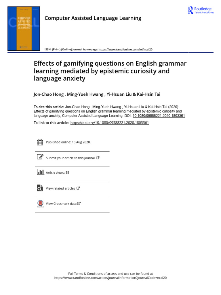 Case Study 2 - Gamifying Questions On English Grammar (Hong Et Al., 2020) | PDF | Curiosity ...