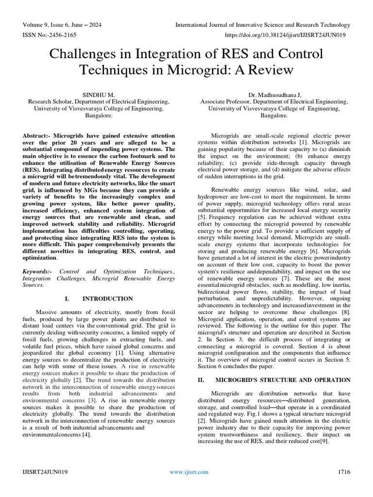 Challenges In Integration Of Res And Control Techniques In Microgrid A