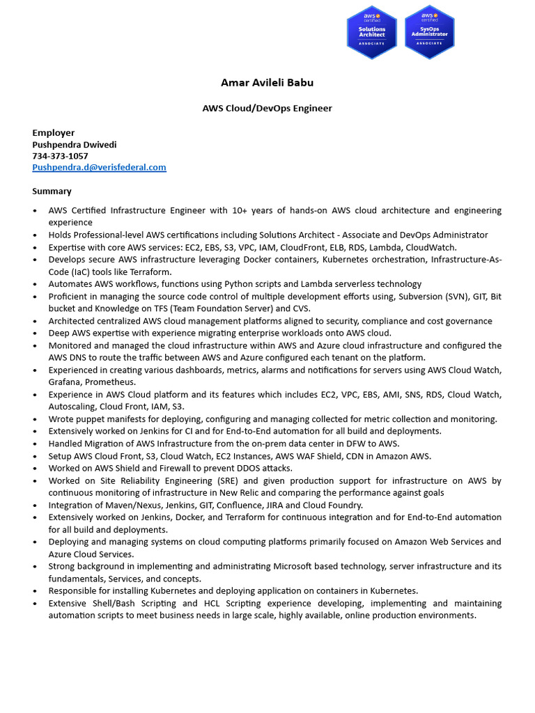 Amar Babu | PDF | Cloud Computing | Amazon Web Services