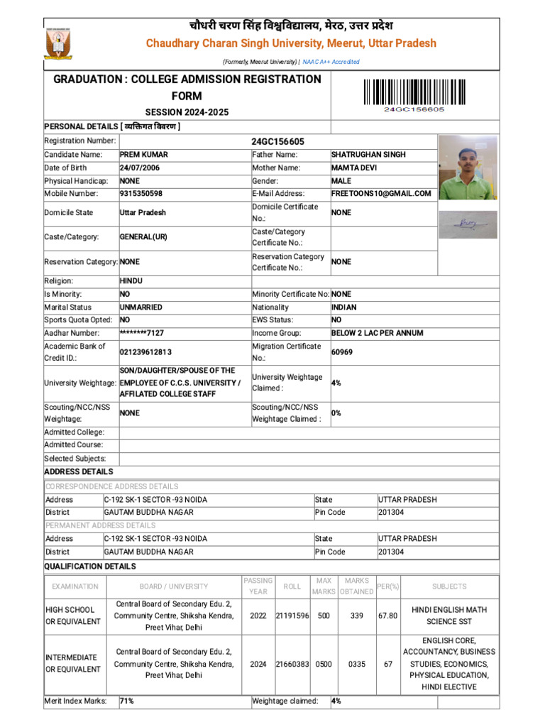Admission Registration Form | PDF