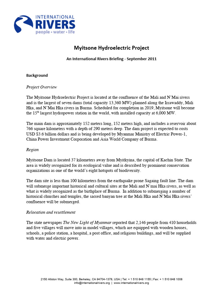 Myitsone Hydroelectric Project Overview | PDF | Myanmar