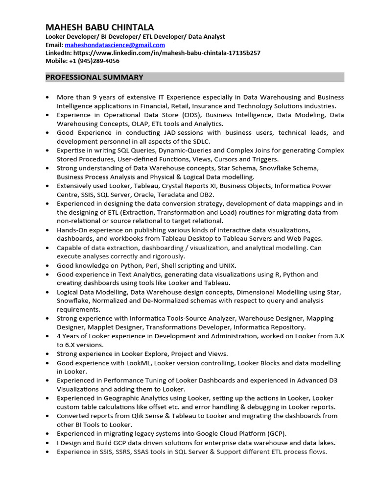 Mahesh Babu Chintala's Resume | PDF | Microsoft Sql Server | Databases
